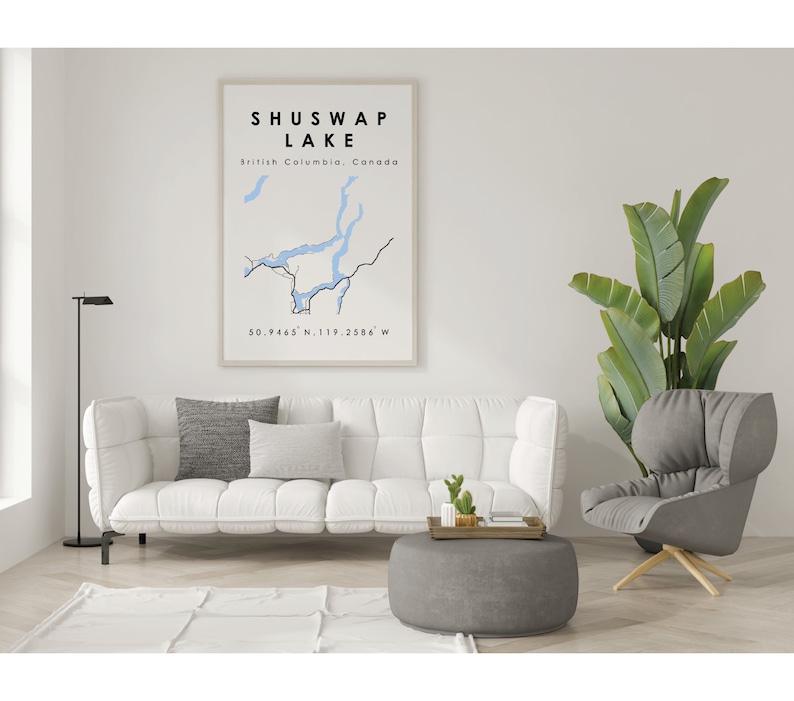 Shuswap Lake BC Map | Shuswap Lake Digital Map | Minimalistic Digital ...