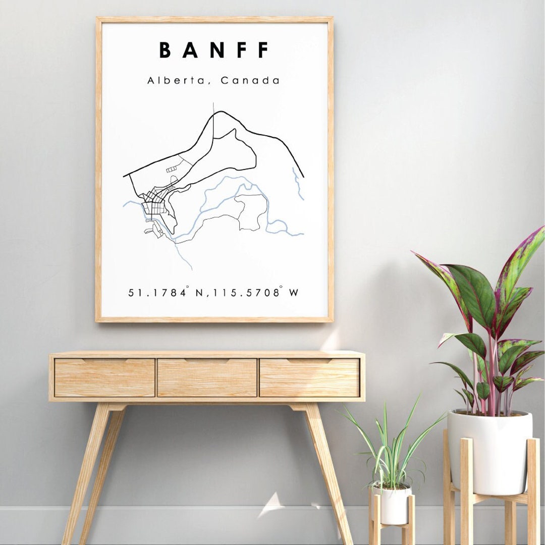 Banff AB Map | Banff Alberta Digital Map | Minimalistic Digital Map ...