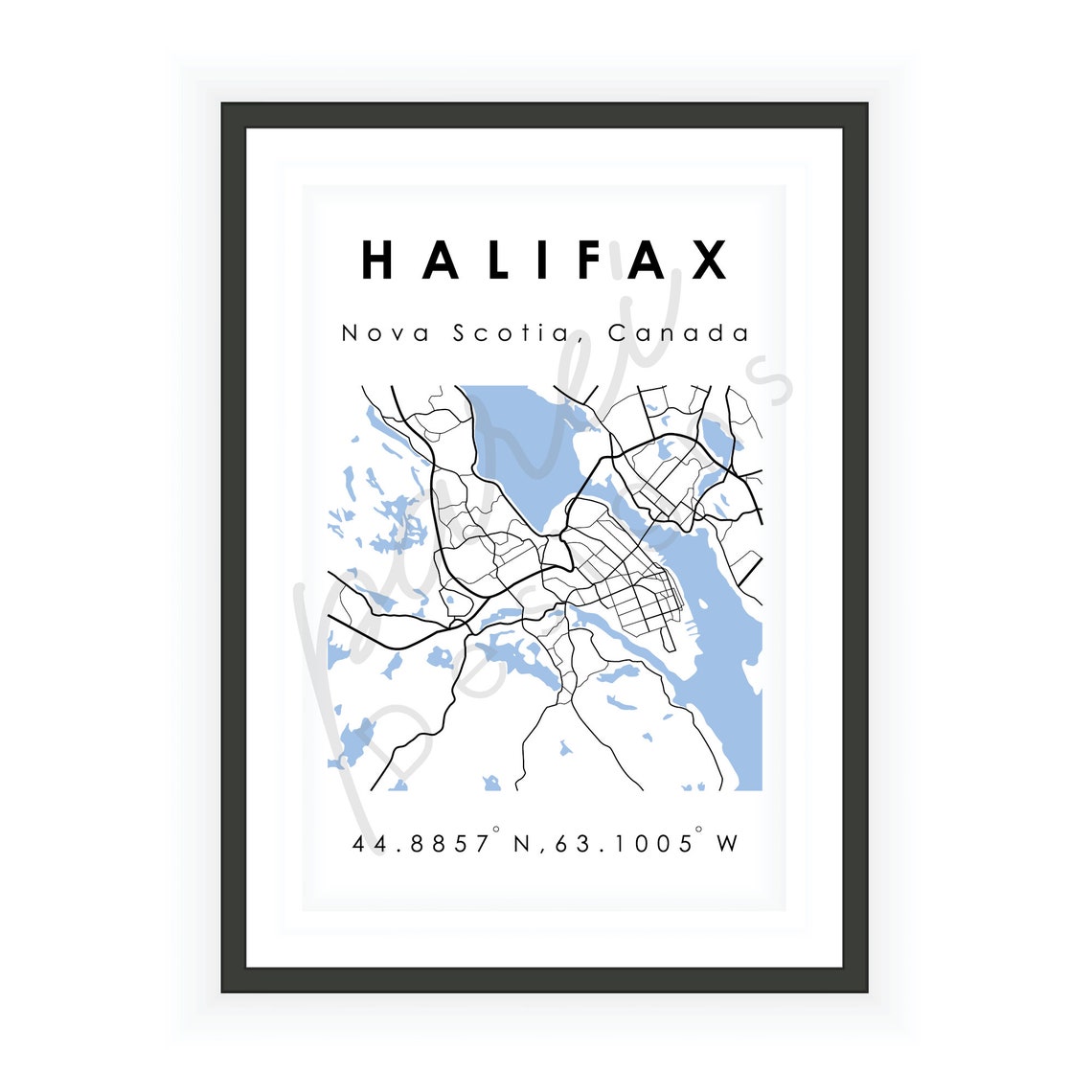 Halifax NS Map Halifax Nova Scotia Digital Map Minimalistic Digital Map ...