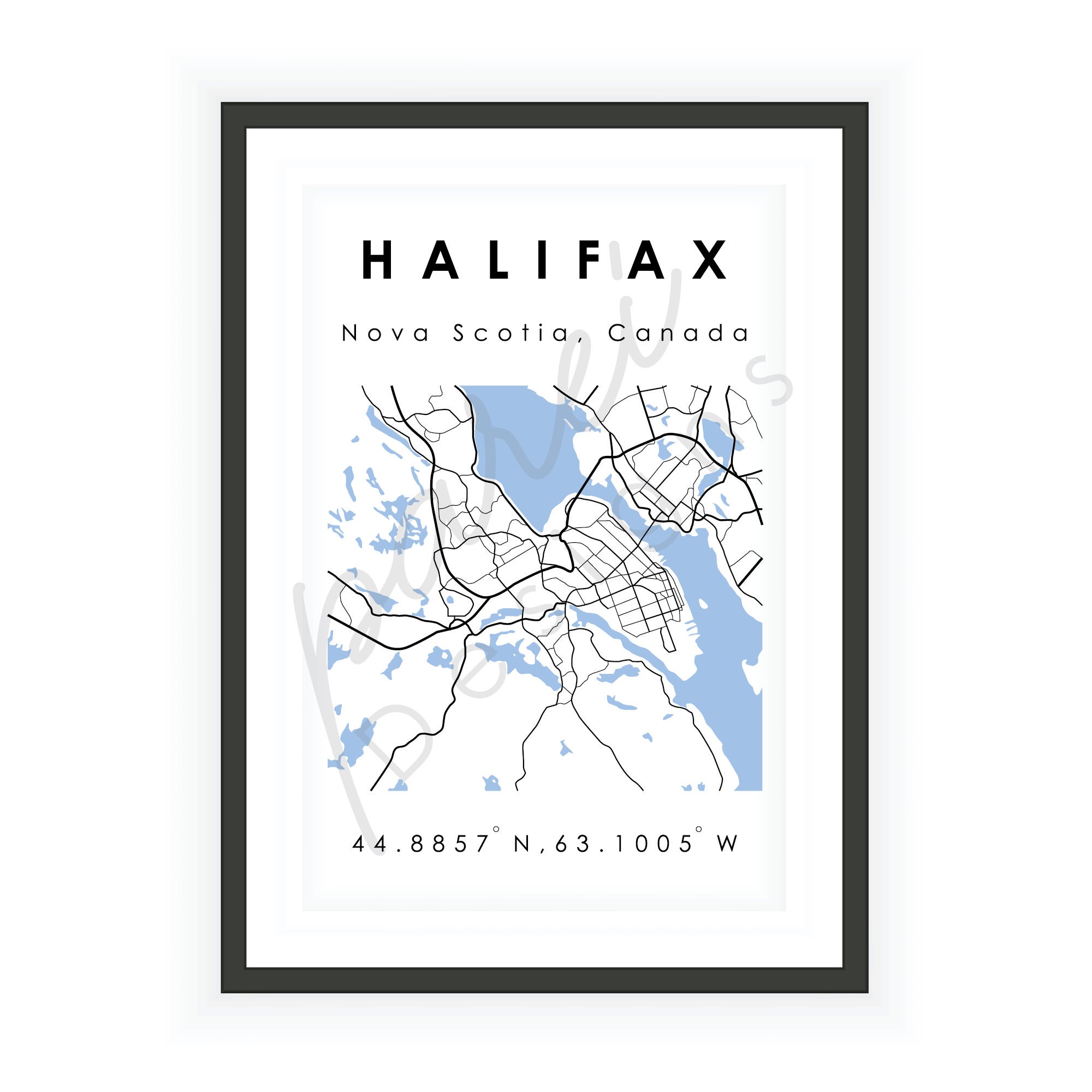 Halifax NS Map | Halifax Nova Scotia Digital Map | Minimalistic Digital ...