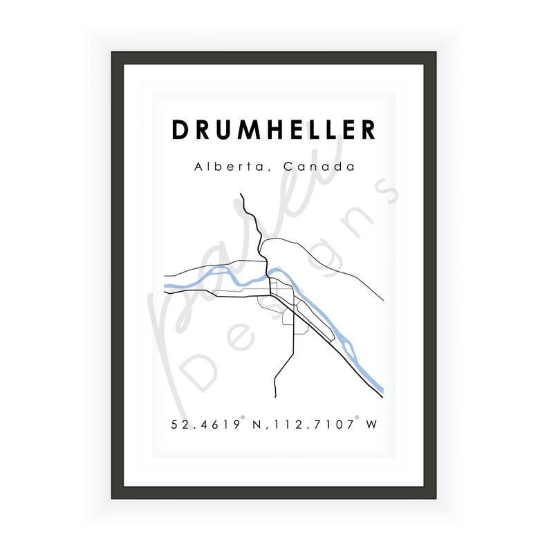 Drumheller AB Map | Drumheller Alberta Digital Map | Minimalistic ...