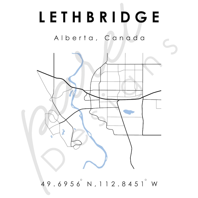 Lethbridge AB Map | Lethbridge Alberta Digital Map | Minimalistic ...