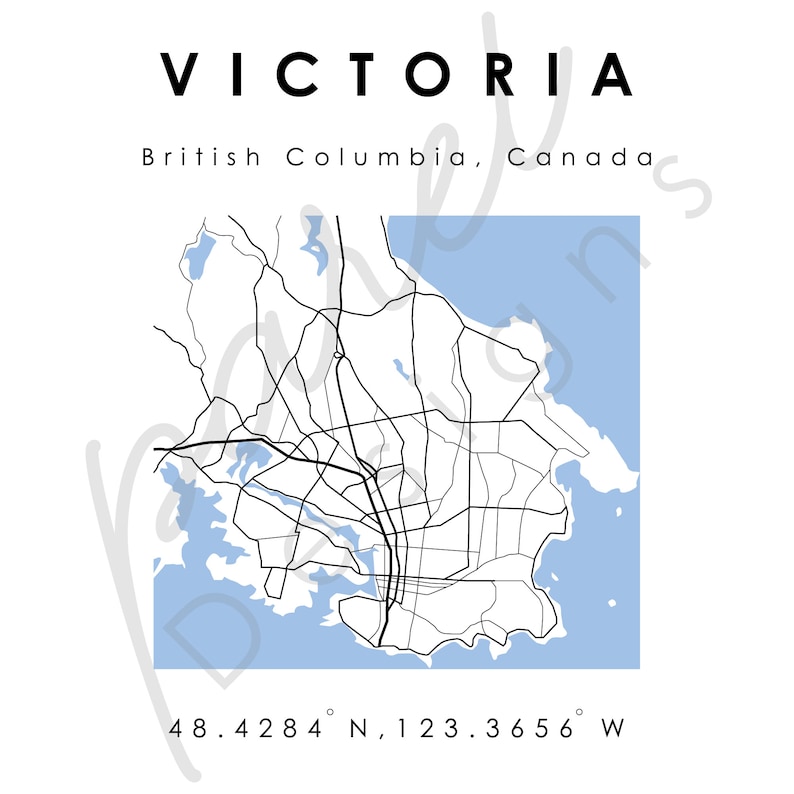 Victoria BC Map Victoria British Columbia Digital Map Minimalistic ...