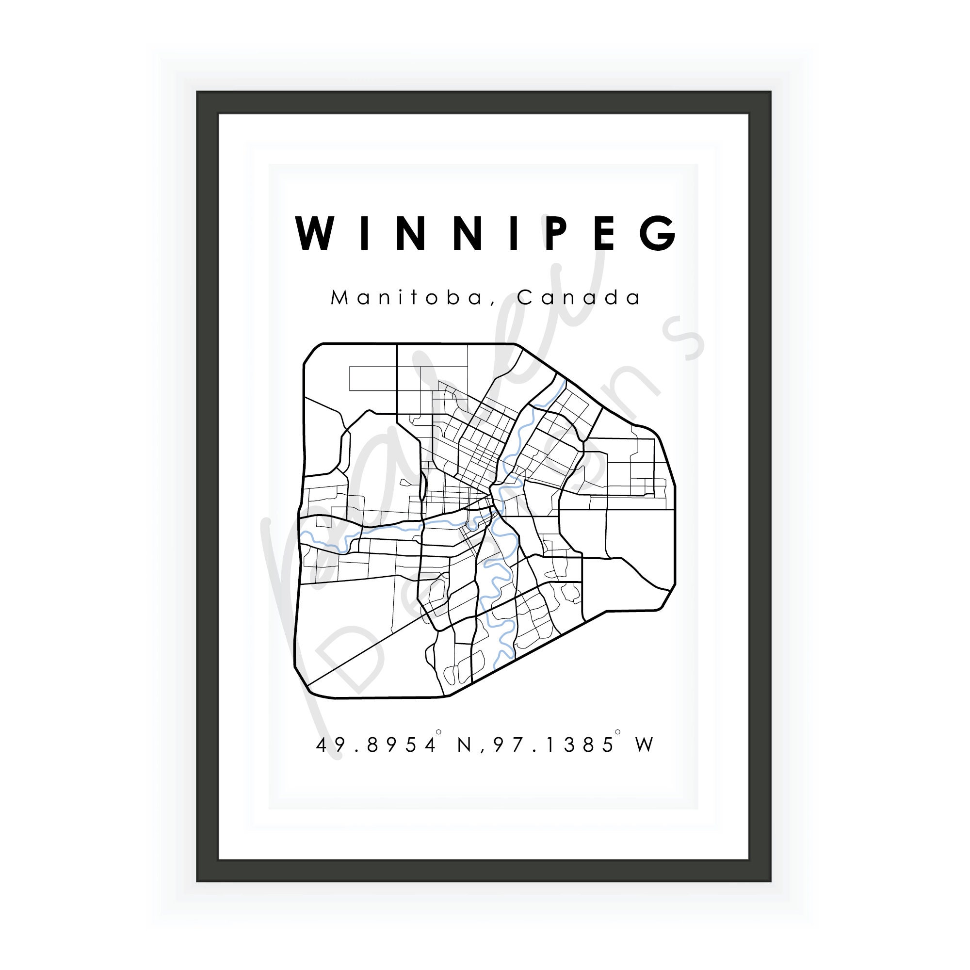 Winnipeg MB Map Winnipeg Manitoba Digital Map Minimalistic Digital Map ...