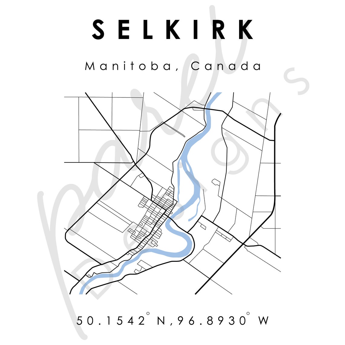 Selkirk MB Map Selkirk Manitoba Digital Map Minimalistic Digital Map ...