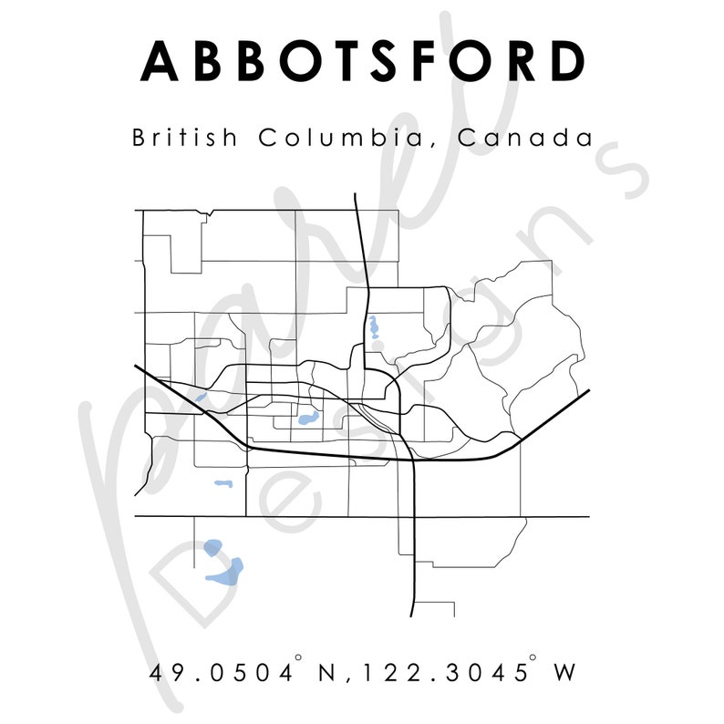 Abbotsford BC Map Art | Minimalist City Print (digital Download) - Etsy
