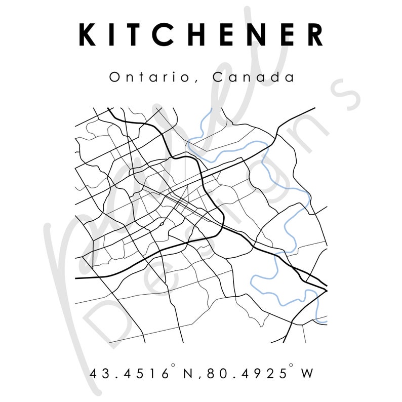 Kitchener Ontario Map Art | Minimalist City Print (digital Download) - Etsy