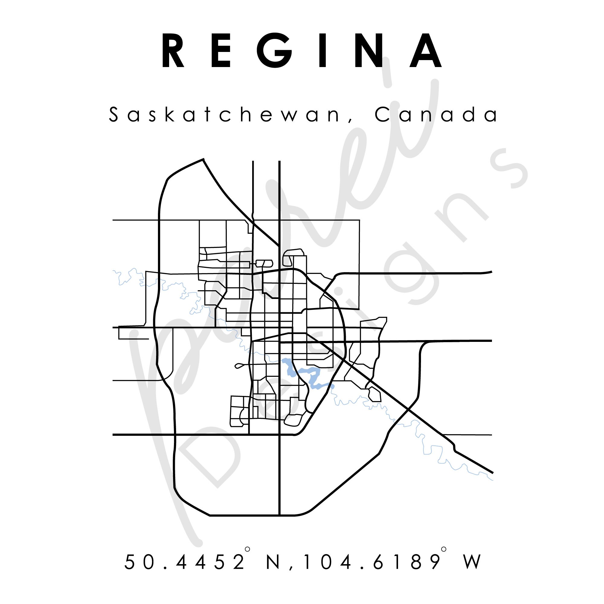 Regina SK Map | Regina Saskatchewan Digital Map | Minimalistic Digital ...