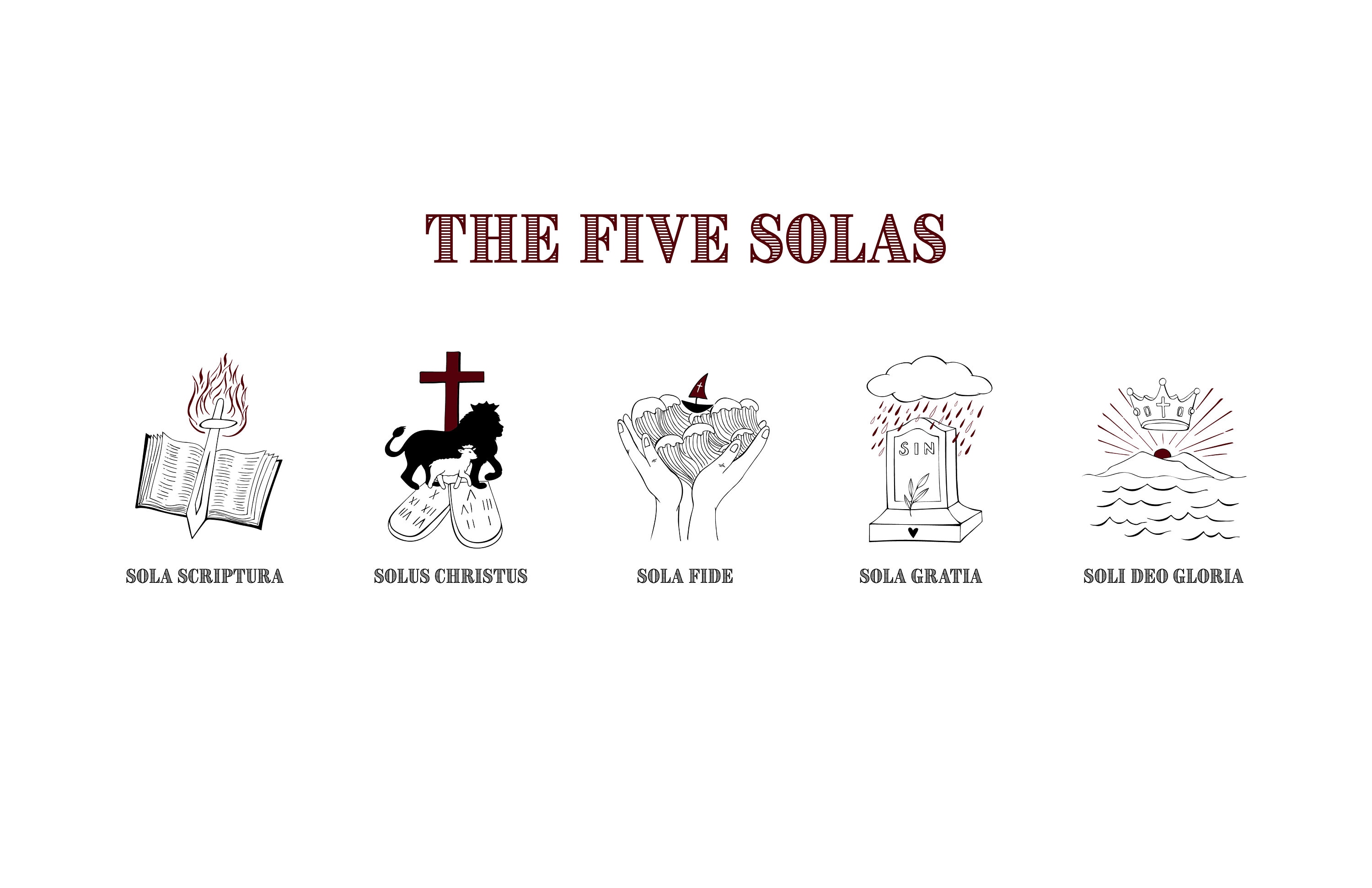 The Five Solas Illustration Artprint Digital Download Reformed Theology Sola Scripture, Christus ...