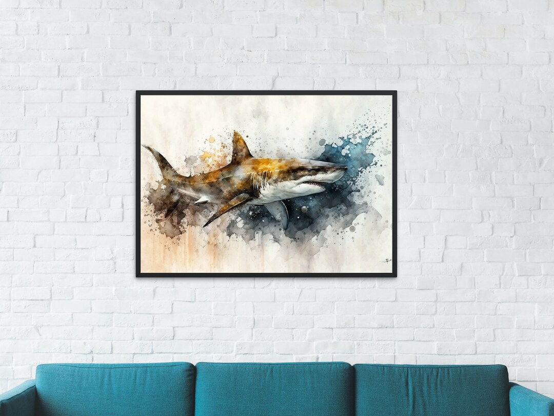 SHARK Painting Watercolor Digital Download Printable Wall Art ...