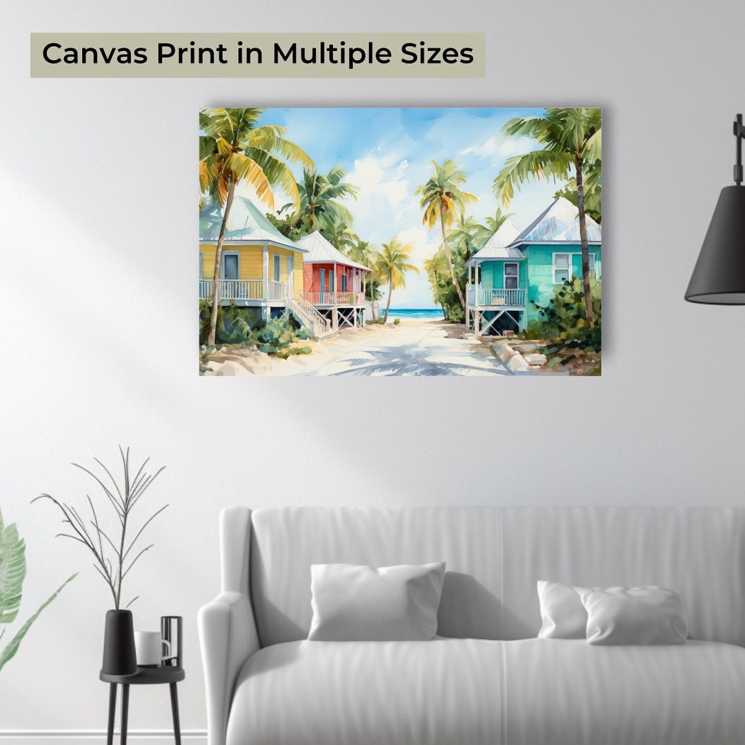 Key West Art - Watercolor Beach Painting on Canvas Coastal Gallery Art ...