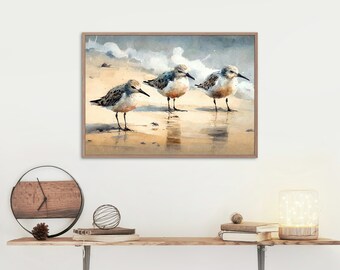 Sandpipers Beach Art Watercolor Painting Digital Art for Home Coastal ...