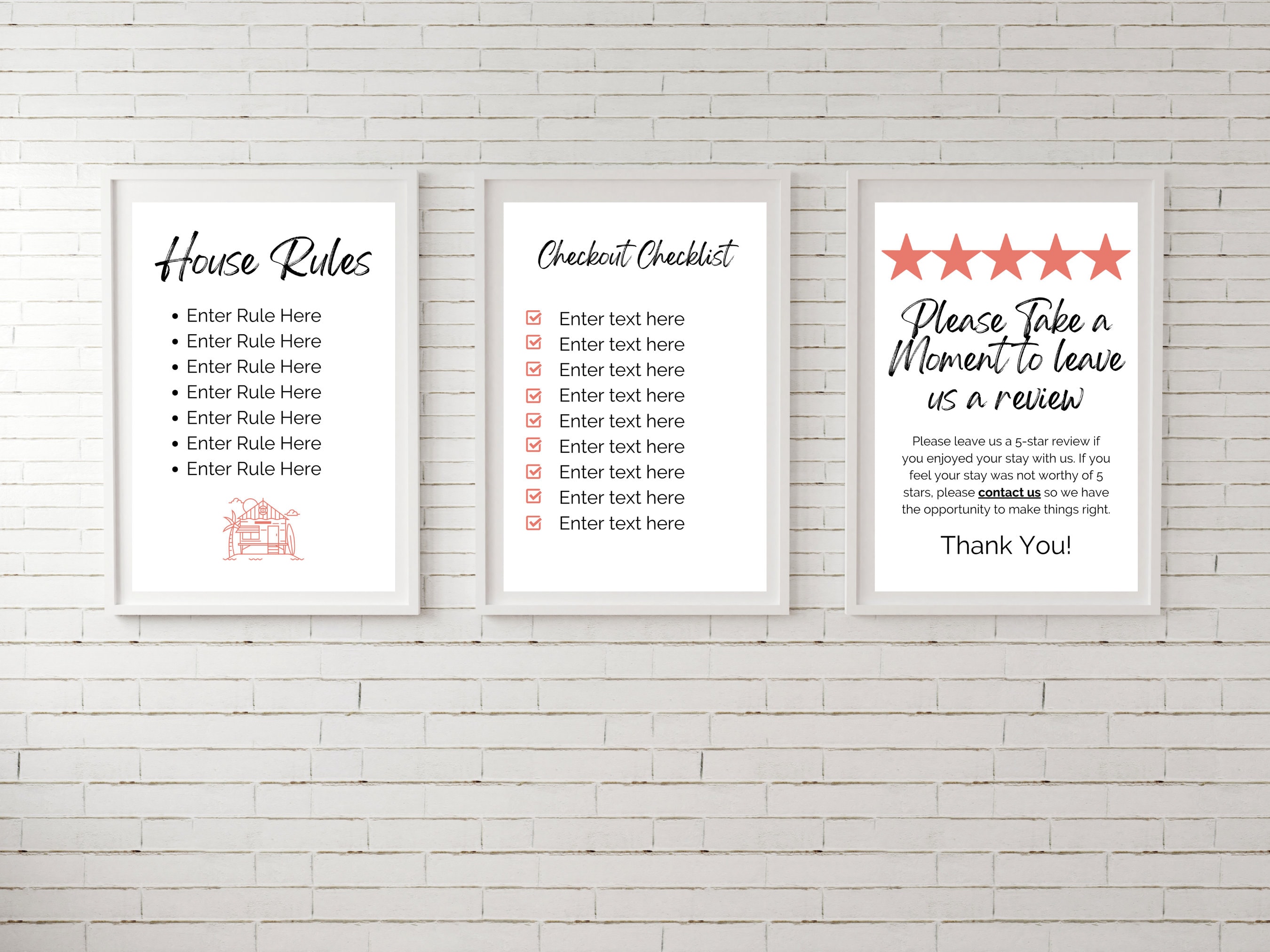 Vacation Rental Signs PRINTABLE BUNDLE Coral Beach House Theme Minimal ...