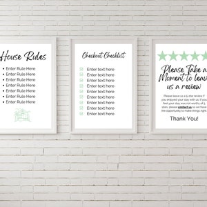 Vacation Rental Signs PRINTABLE BUNDLE Fresh Green Modern Signage House ...