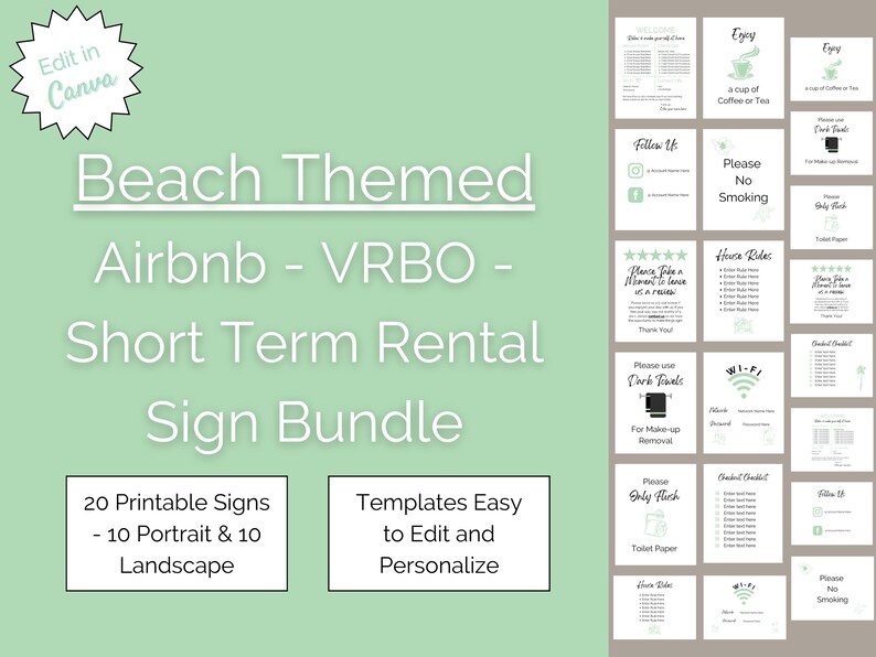 Vacation Rental Signs PRINTABLE BUNDLE Fresh Green Modern Signage House ...