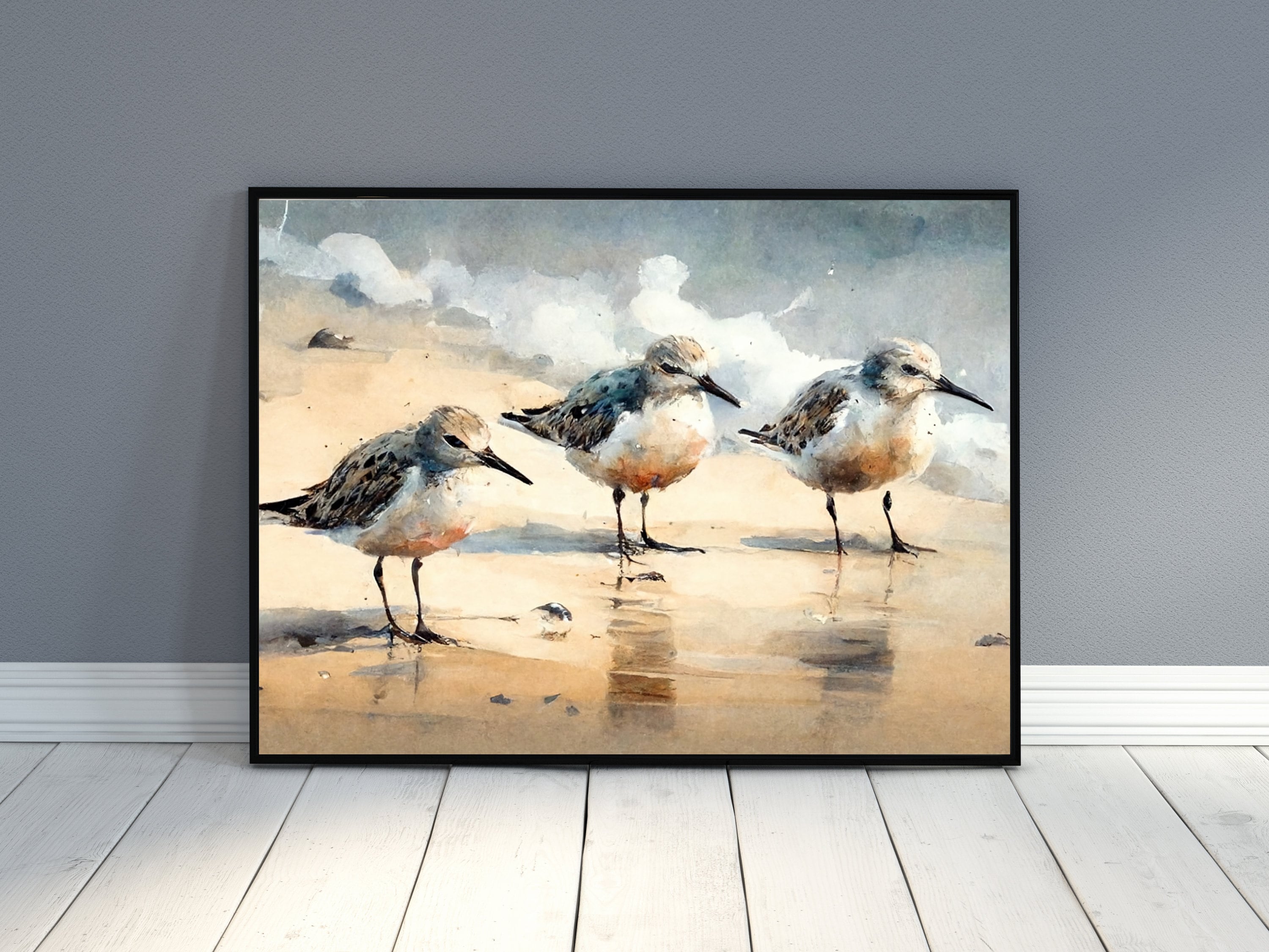 Sandpipers Watercolor Painting on the Beach Coastal Wall Art Digital ...