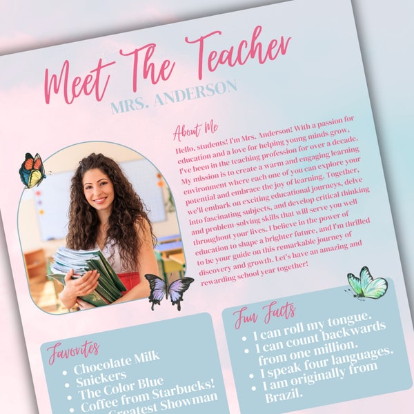 Meet the Teacher Template in Pink Yellow,editable Meet the Teacher ...