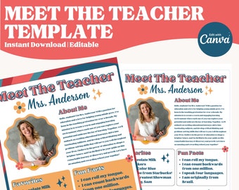 Meet the Teacher Printable Template, Teacher Intro, Retro Pastel ...