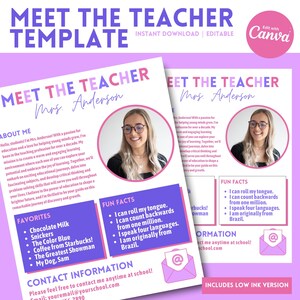 Meet the Teacher Template in Pink Yellow,editable Meet the Teacher ...