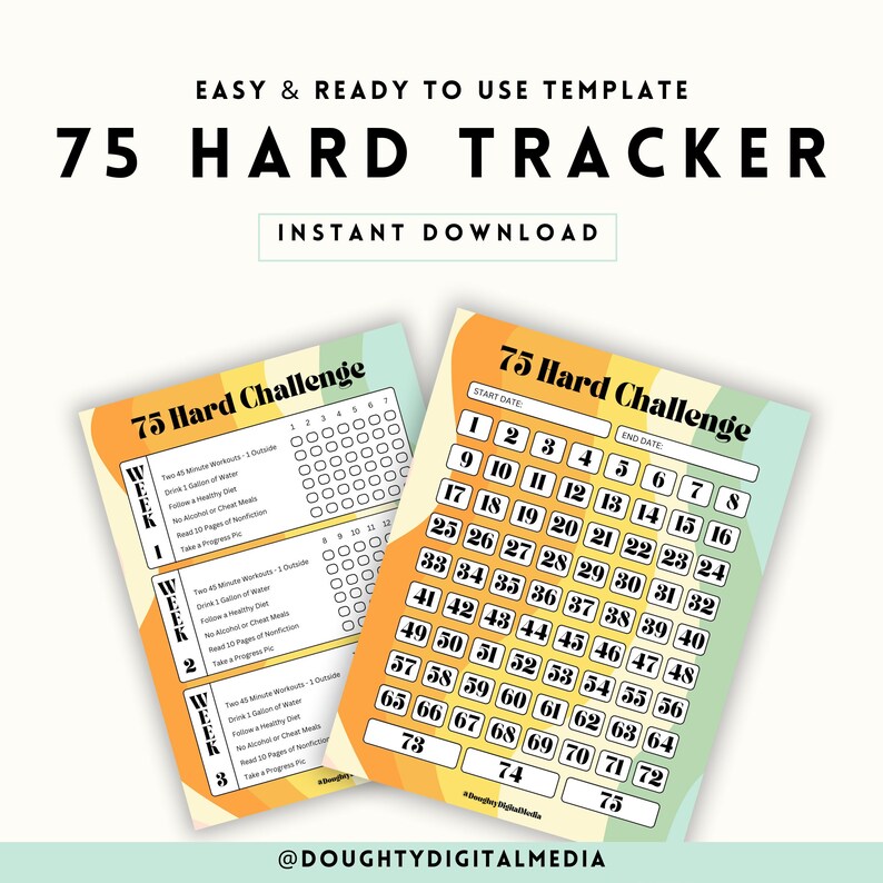 75 Hard Challenge Tracker Instant Download and Digital Planner, 75 Hard ...