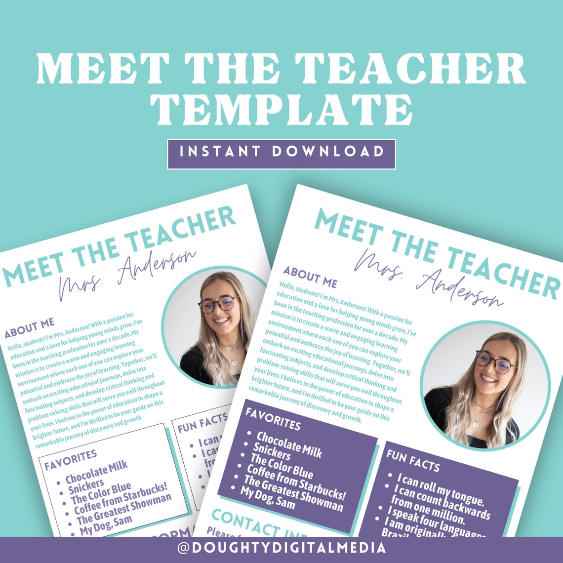 Purple and Teal Meet the Teacher Template,editable Meet the Teacher ...