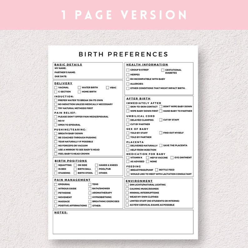 Birth Plan Template Editable Birth Plan Template Printable Birthing ...