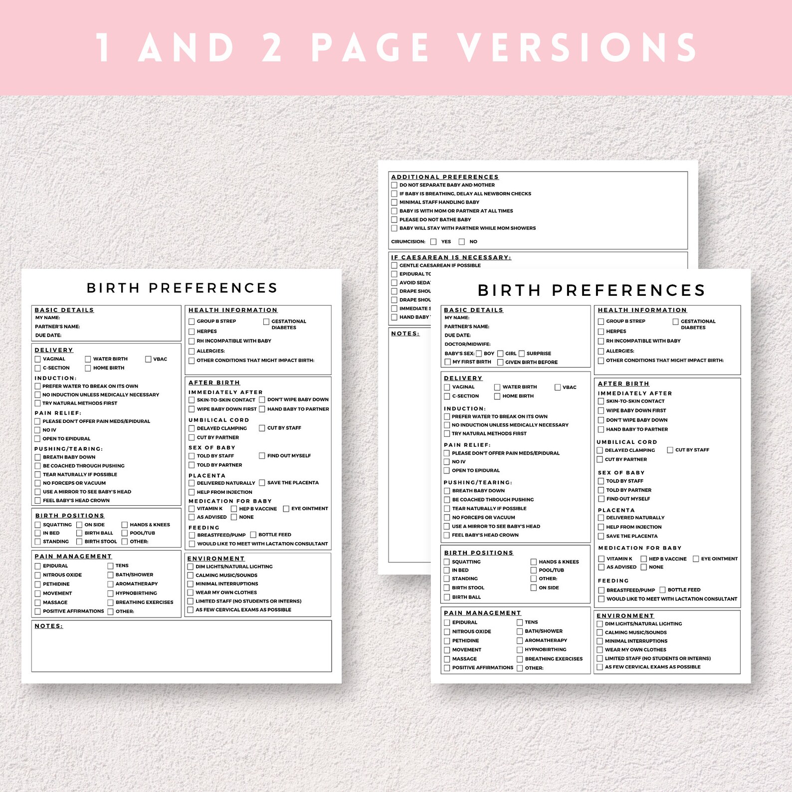 Birth Plan Template Editable Birth Plan Template Printable Birthing ...