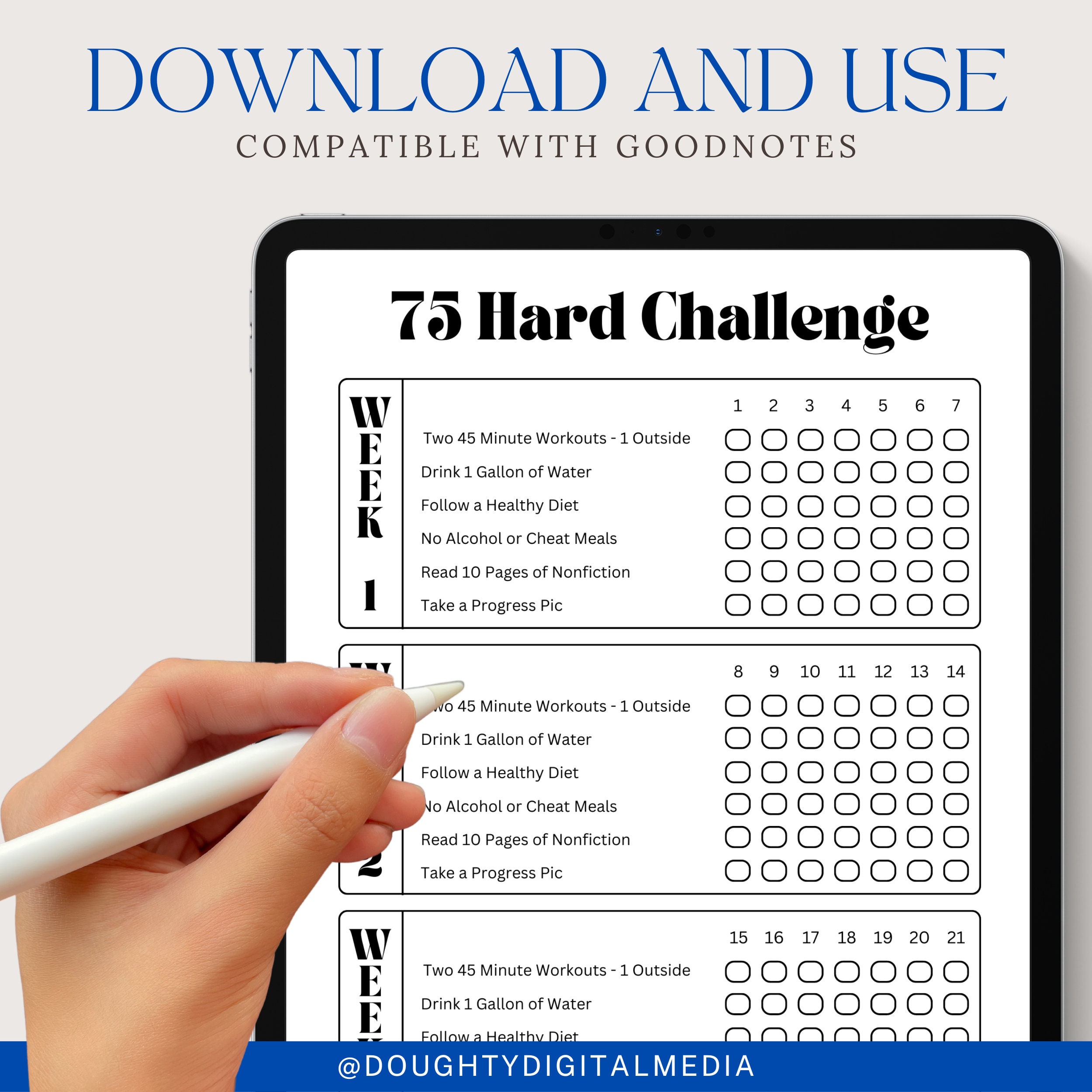 75 Hard Challenge Tracker Instant Download and Digital Planner, 75 Hard ...