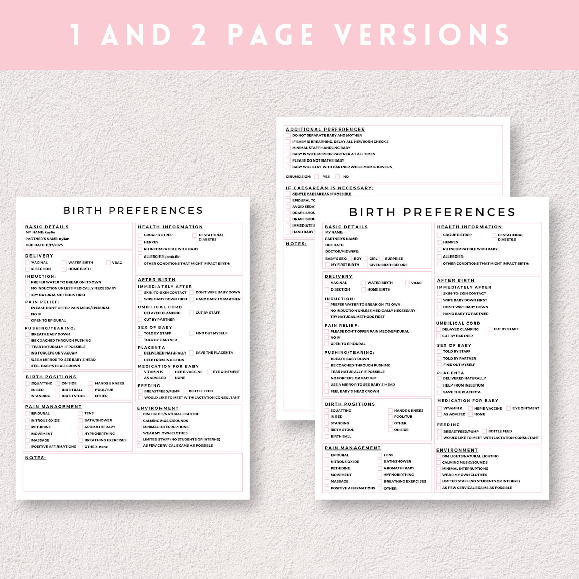 Birth Plan Template Editable Birth Plan Template Printable Birthing Plan Labor and Delivery ...