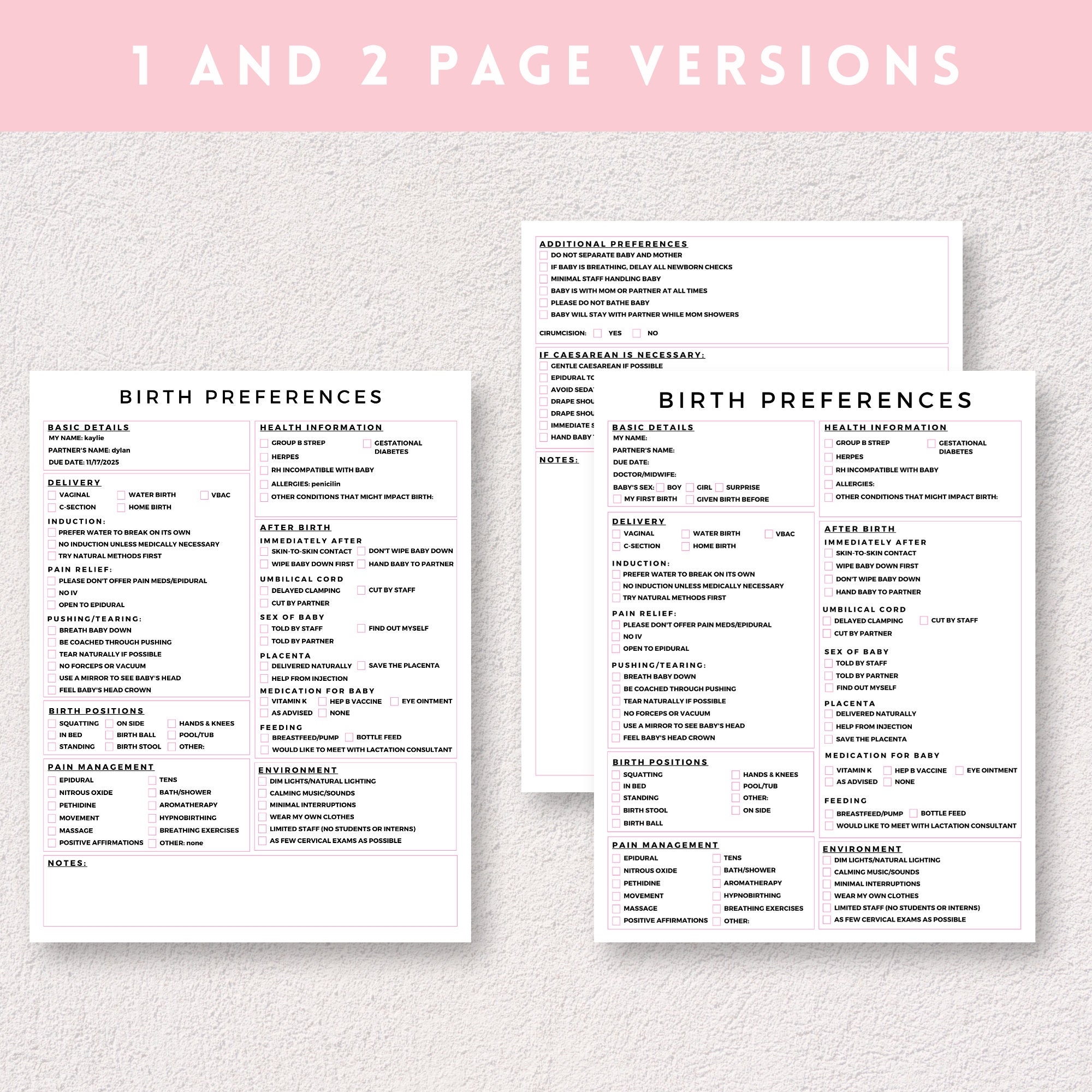 Birth Plan Template Editable Birth Plan Template Printable Birthing ...