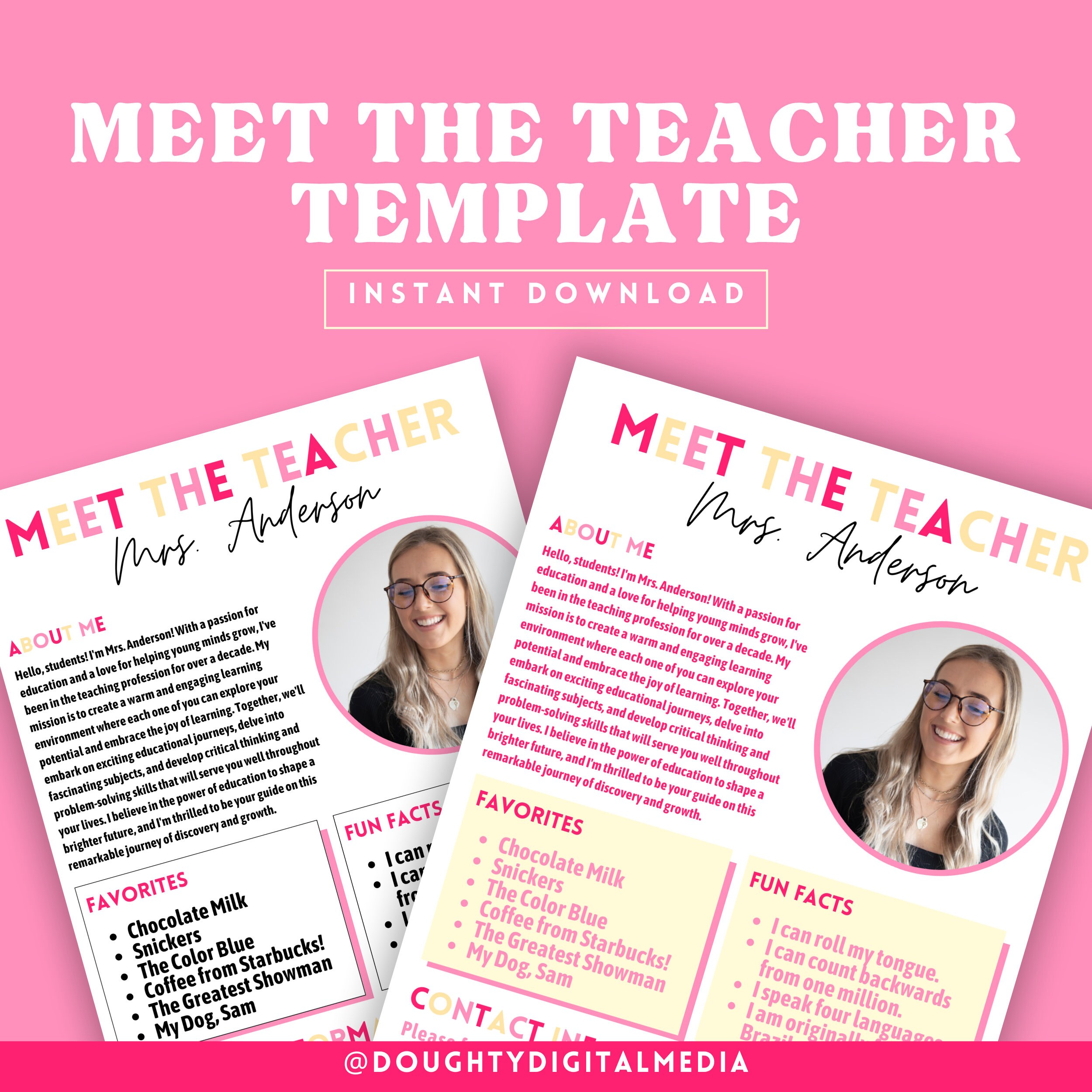 Meet the Teacher Template in Pink Yellow,editable Meet the Teacher ...