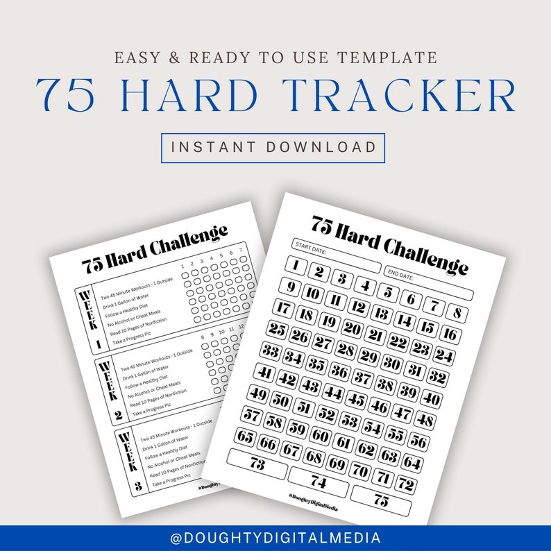 75 Hard Challenge Tracker Instant Download and Digital Planner, 75 Hard ...