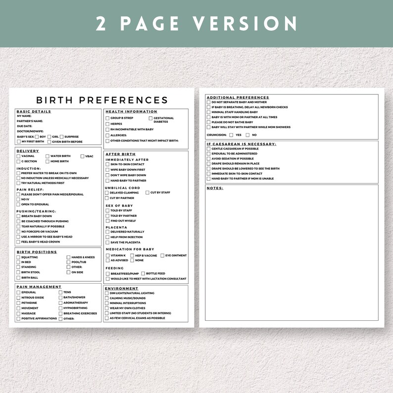 Birth Plan Template Editable Birth Plan Template Printable Birthing ...