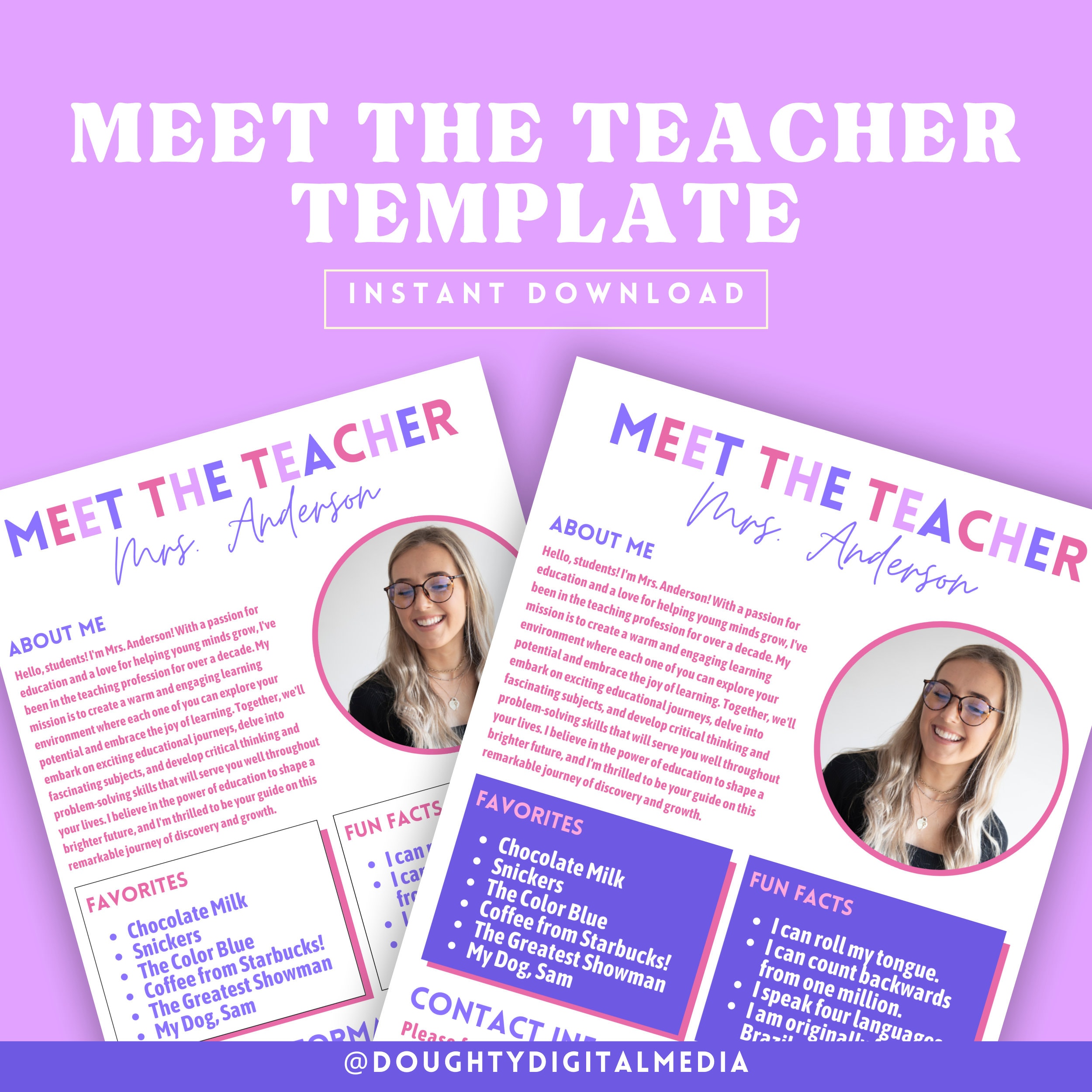Meet the Teacher Template in Pink Yellow,editable Meet the Teacher ...