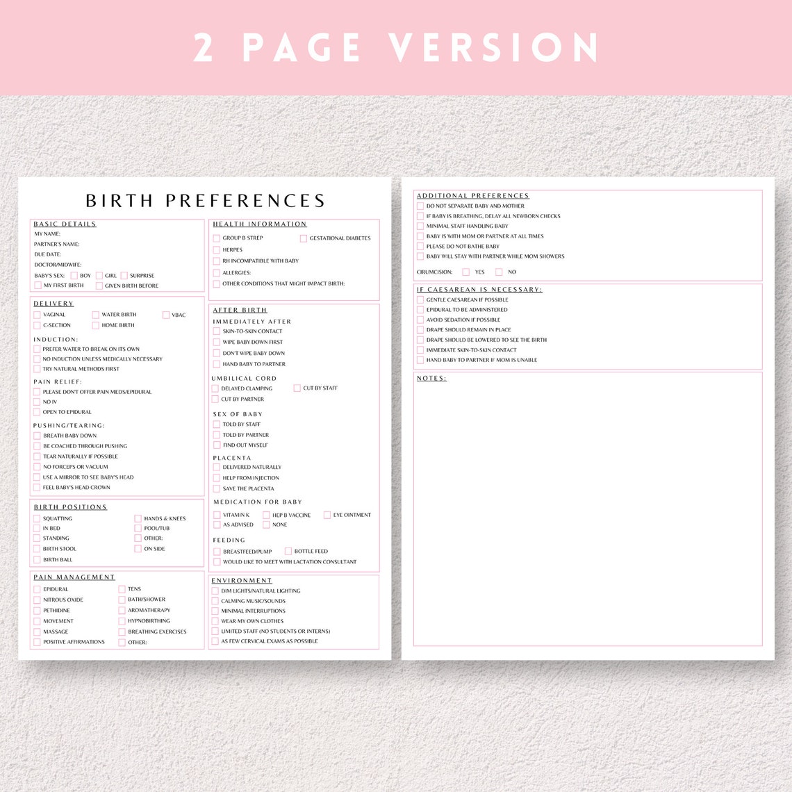 Birth Plan Template Editable Birth Plan Template Printable Birthing ...