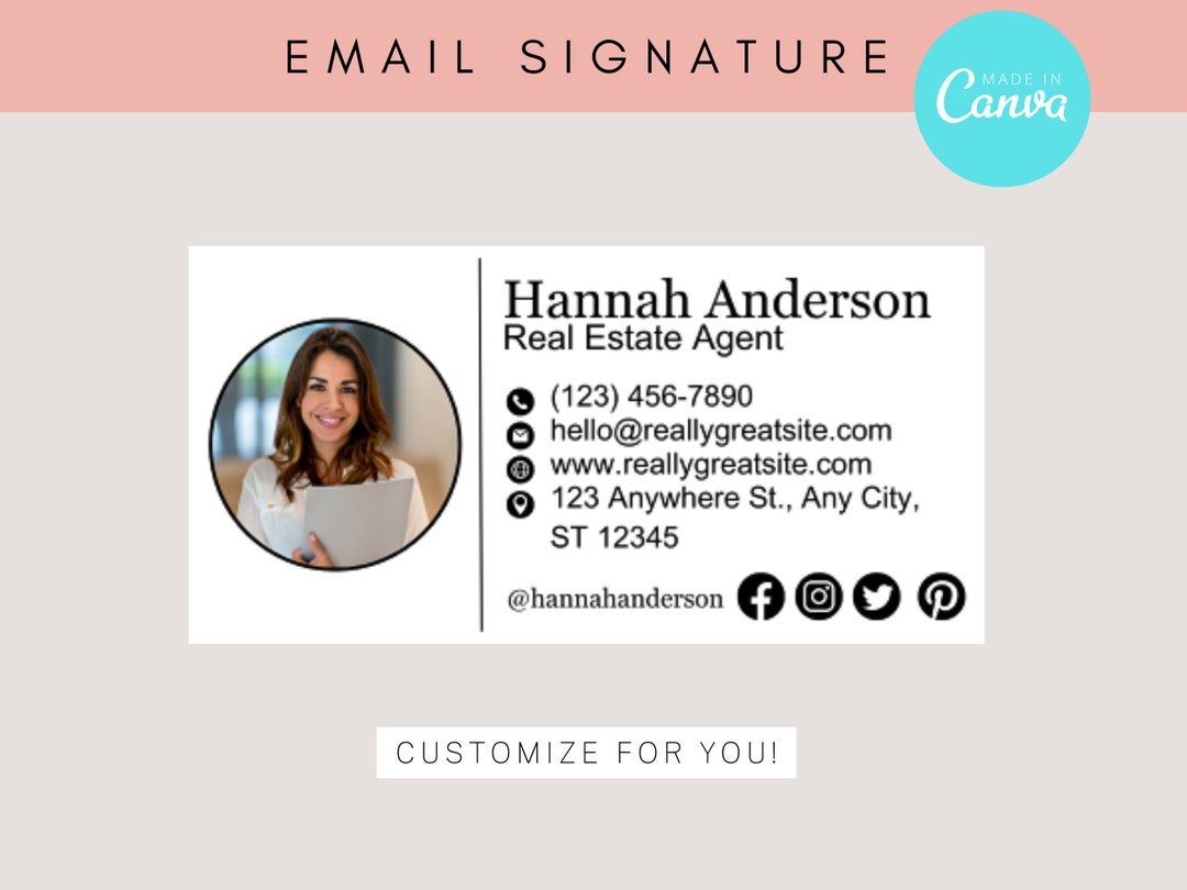 Email Signature Template for Real Estate Email Marketing Editable Canva ...