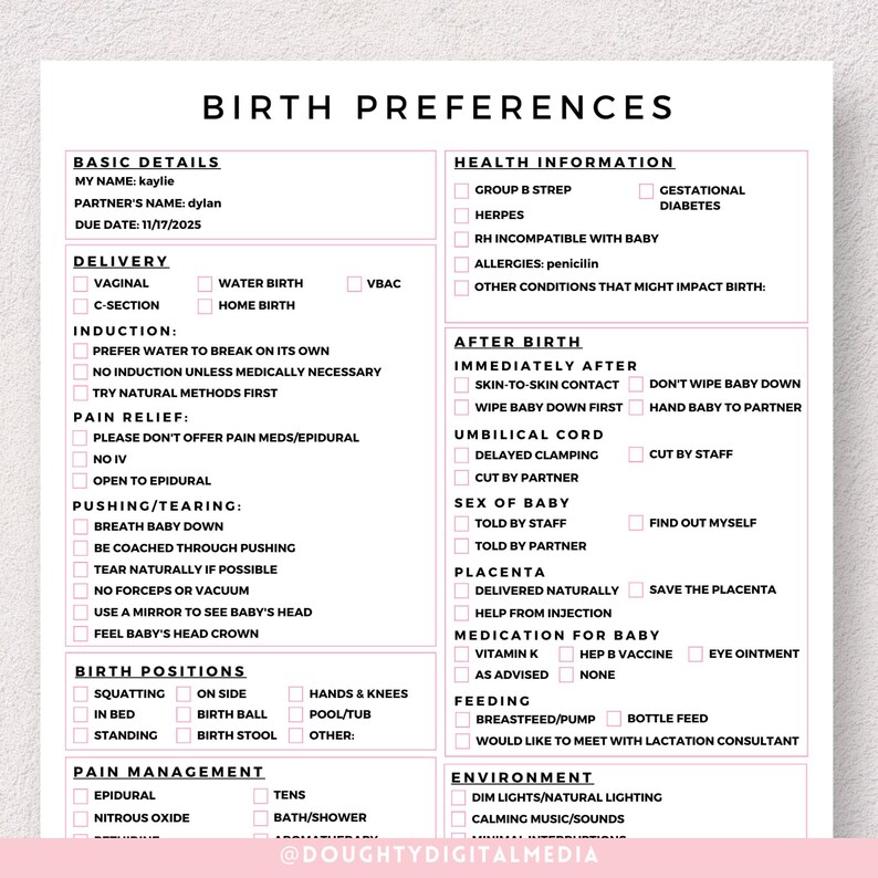 Birth Plan Template Editable Birth Plan Template Printable Birthing ...