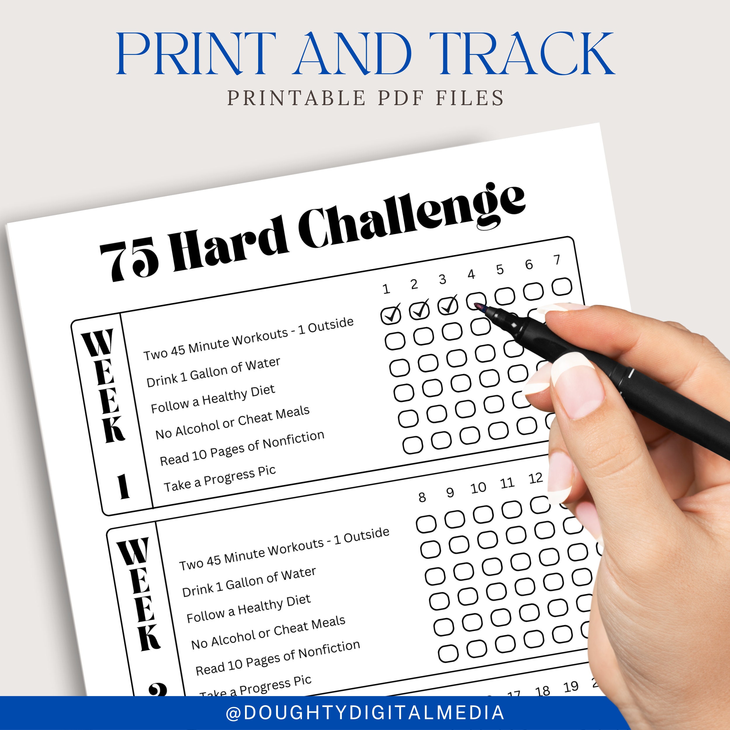 75 Hard Challenge Tracker Instant Download and Digital Planner, 75 Hard ...