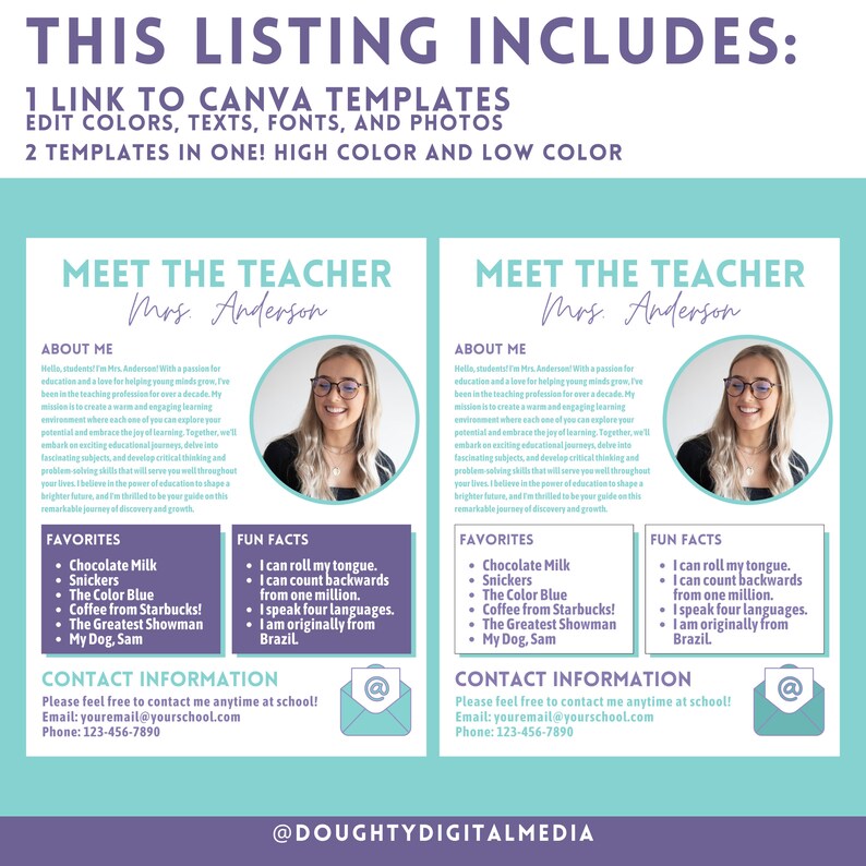 Purple and Teal Meet the Teacher Template,editable Meet the Teacher ...