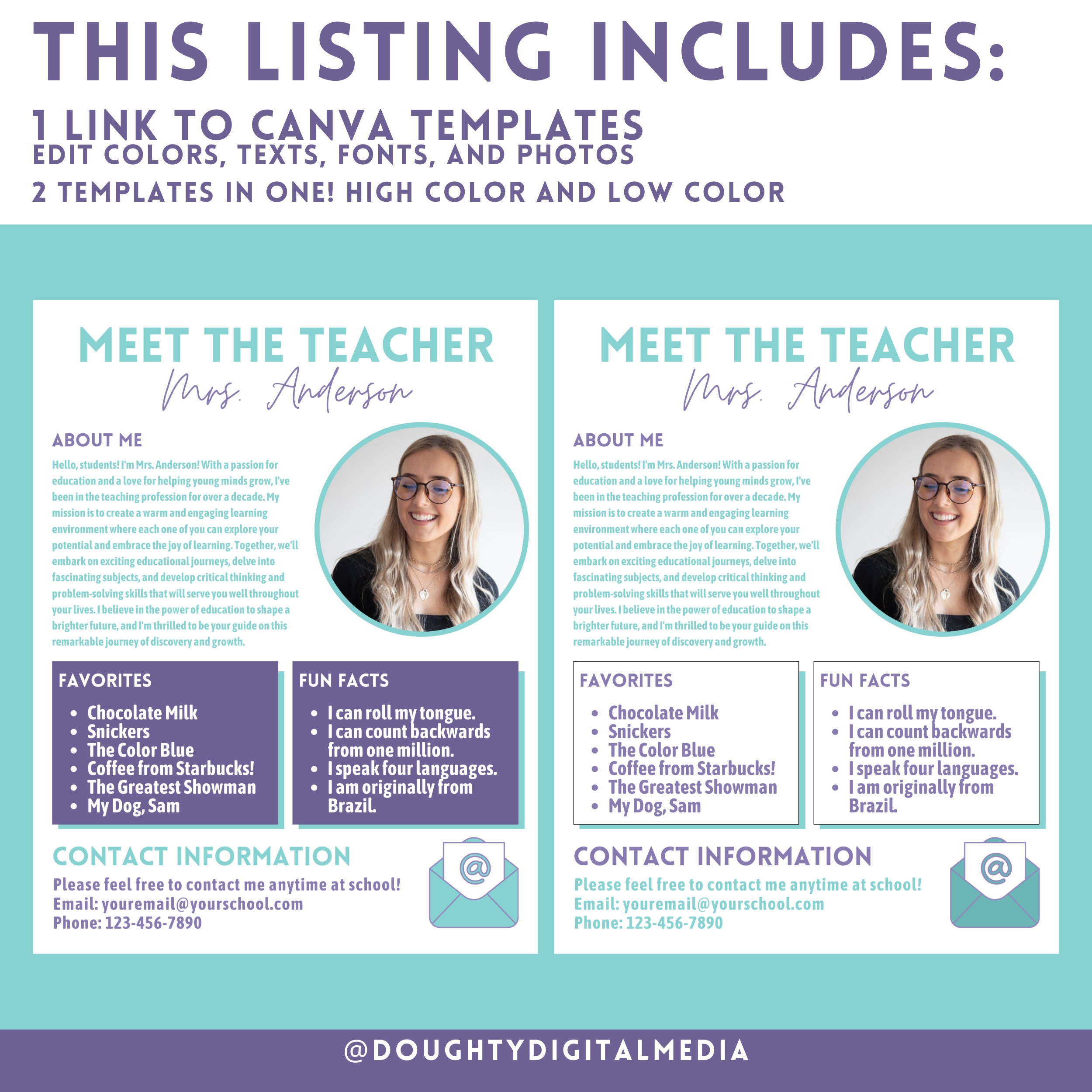 Purple and Teal Meet the Teacher Template,editable Meet the Teacher ...
