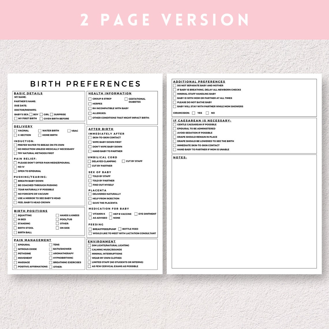 Birth Plan Template Editable Birth Plan Template Printable Birthing ...