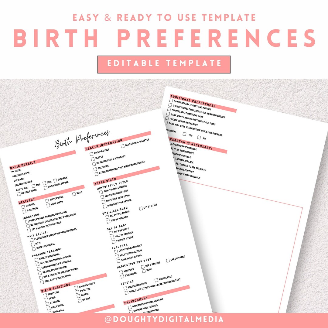 Birth Plan Template | Editable Birth Plan Template | Printable Birthing ...