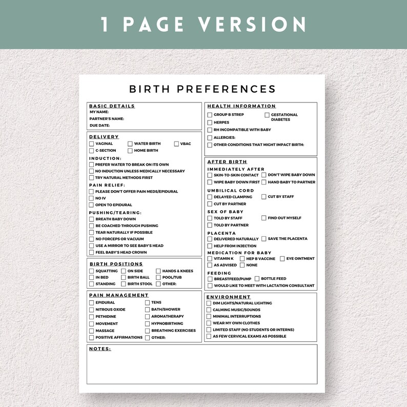 Birth Plan Template Editable Birth Plan Template Printable - Etsy