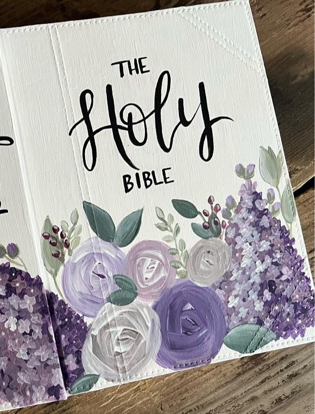 Hand Painted Floral Bible Cover - Etsy