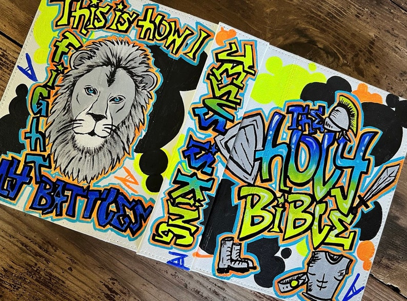Hand Painted Lion Graffiti Bible - Etsy