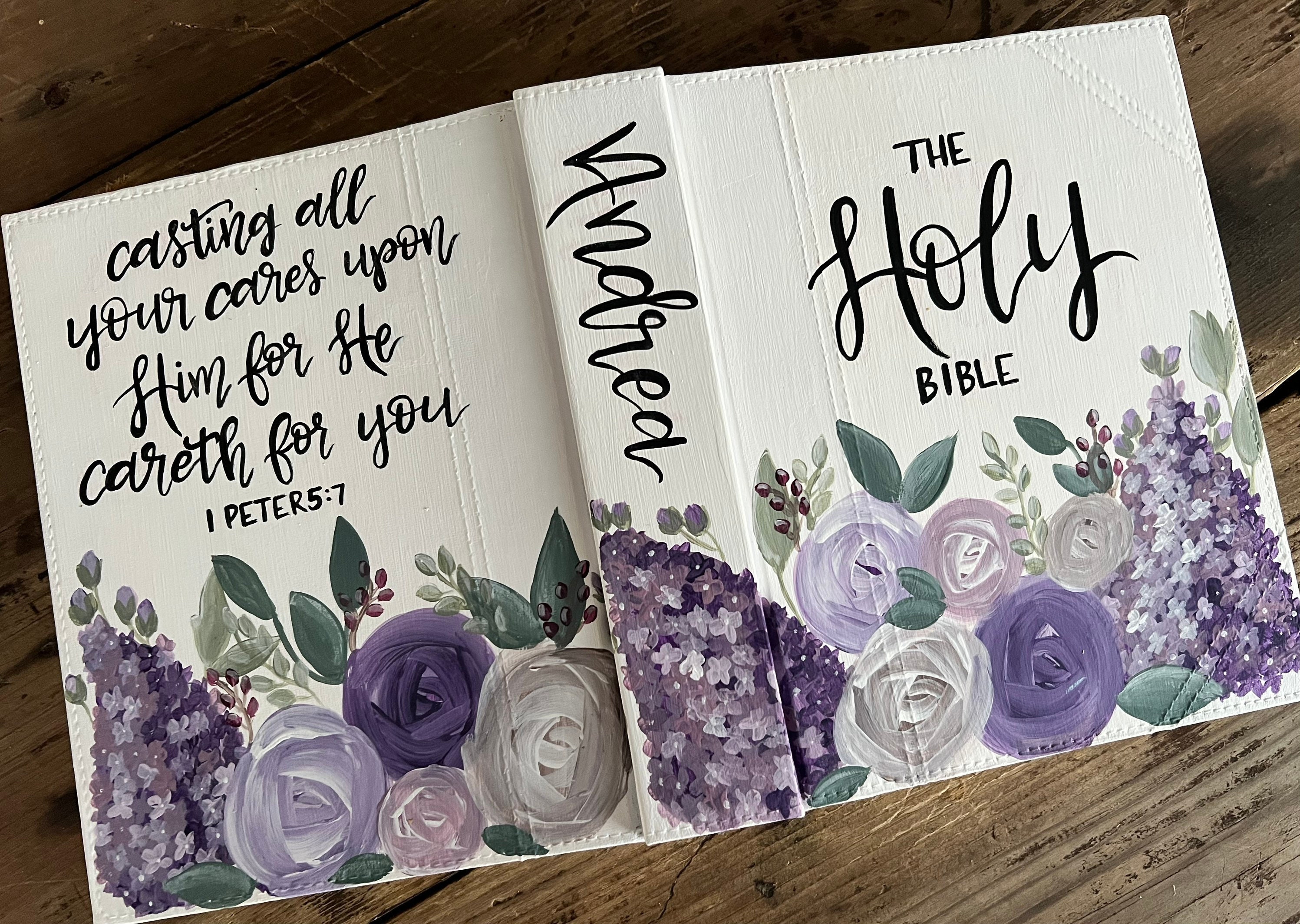 Hand Painted Floral Bible Cover - Etsy