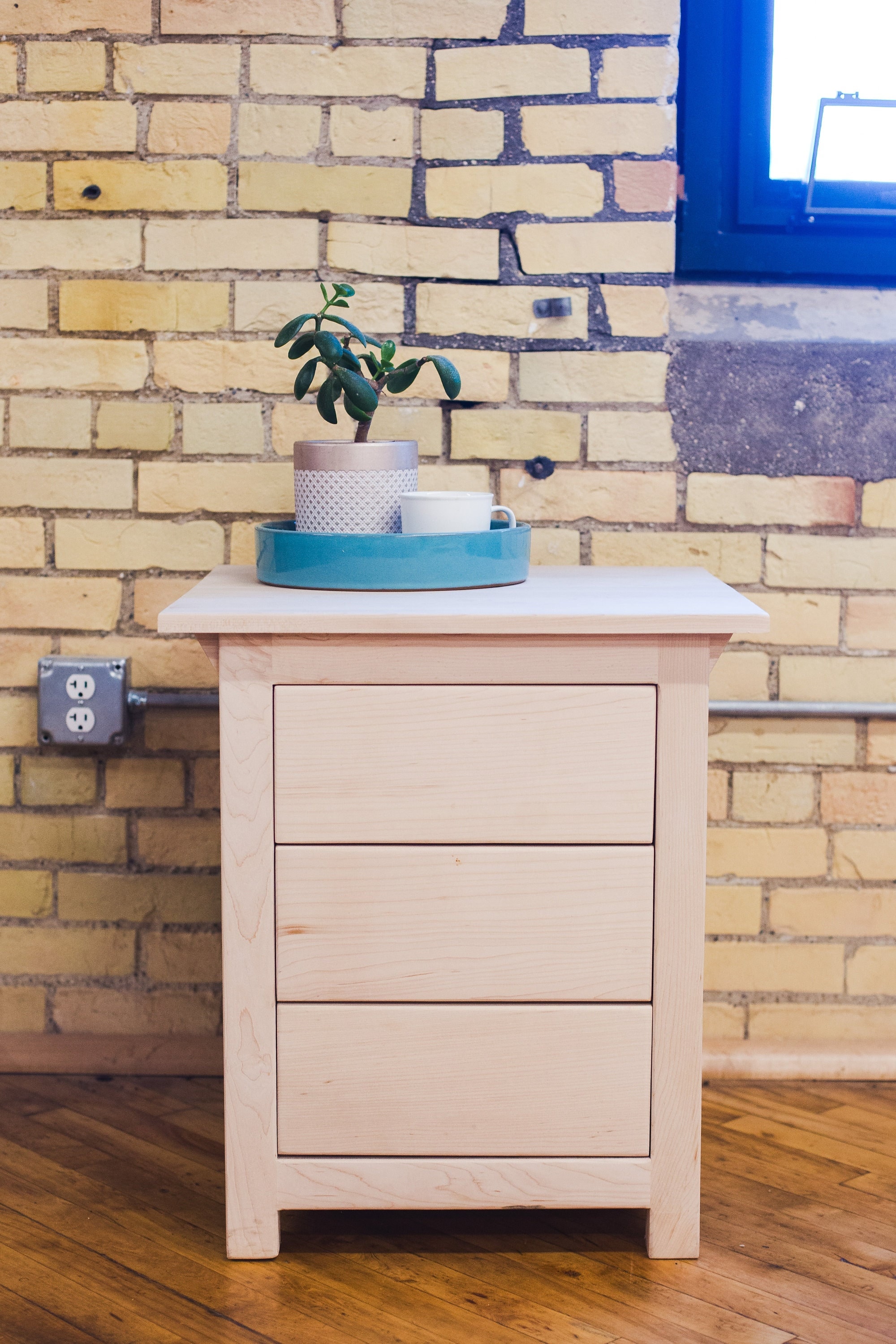 Untreated wood nightstand store