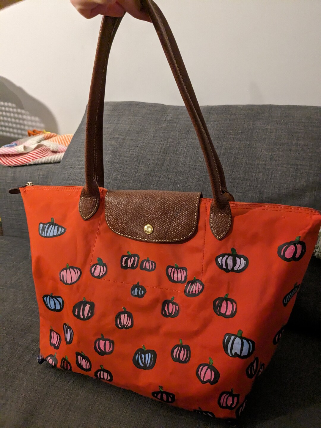 Pumpkin Halloween Long Handled Lepliage Longchamp Upcycled Handpainted ...