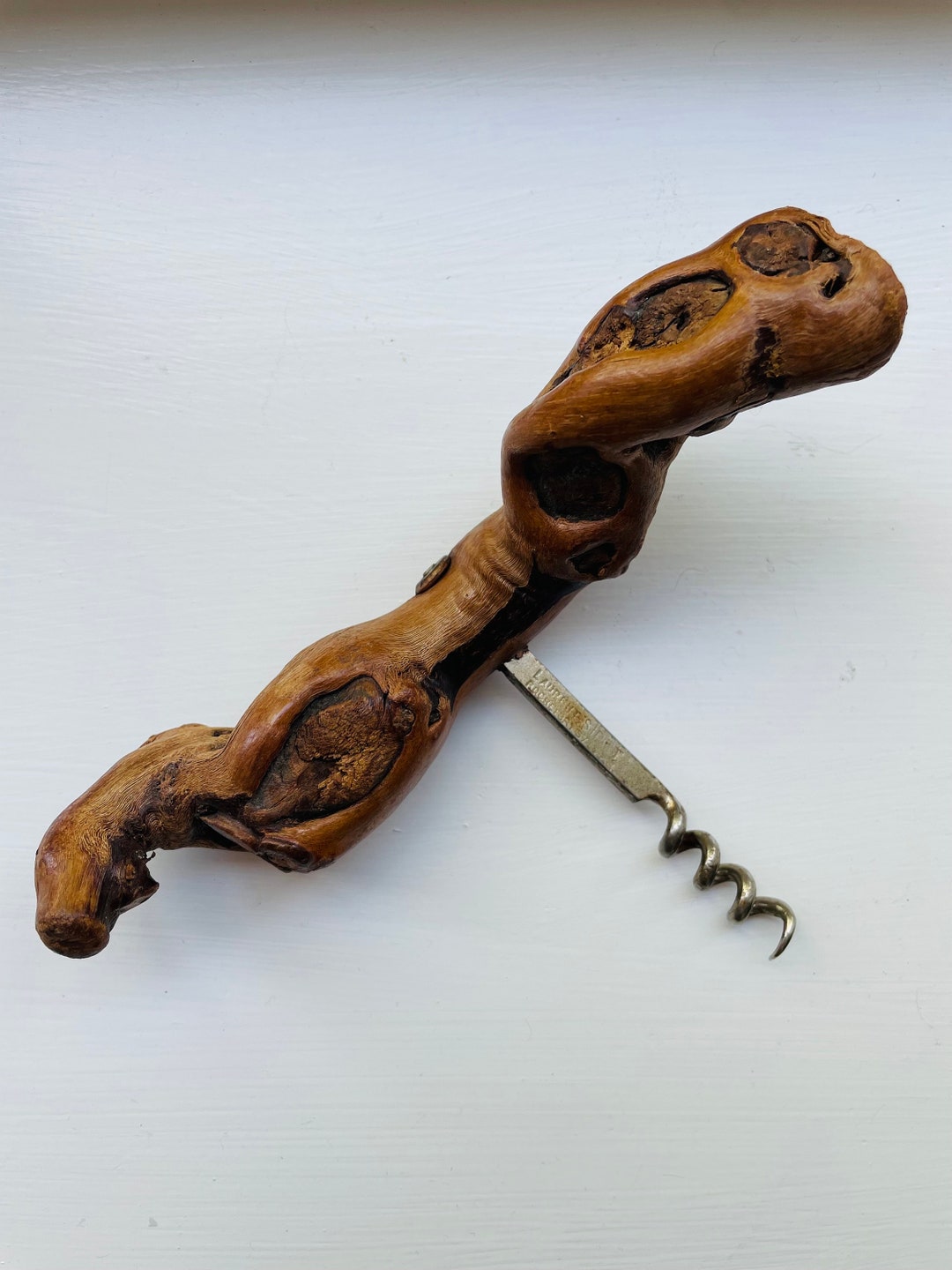 Vintage 1950s French Grapevine Wood Wine Corkscrew - Handmade and ...