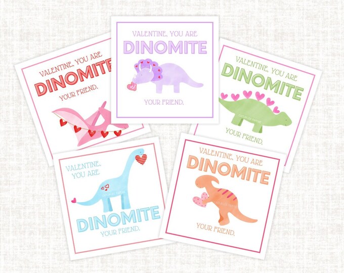 Dinomite Valentine Gift Tags Printable, Editable Dinosaur Valentine ...